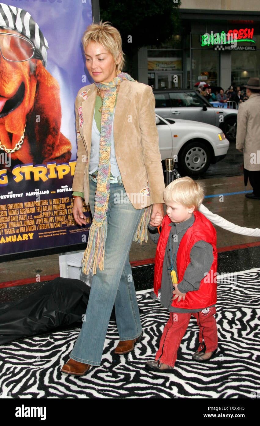 Actress Sharon Stone and her son, Roan, arrives at the January 8, 2005 ...