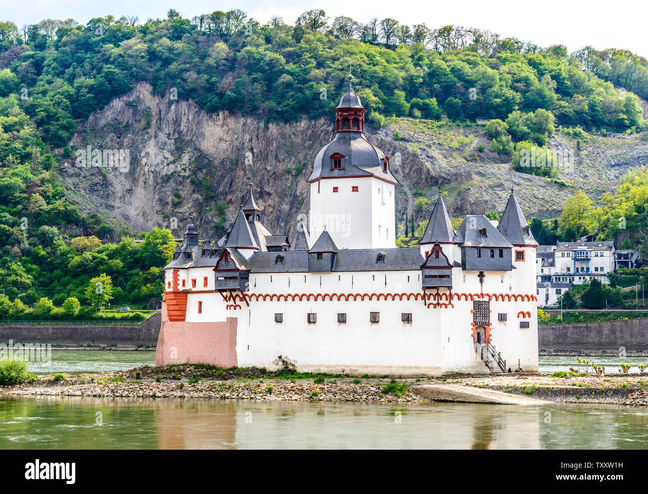 Castle Burg Rheinstein and Reichenstein, Upper Middle Rhine river ...