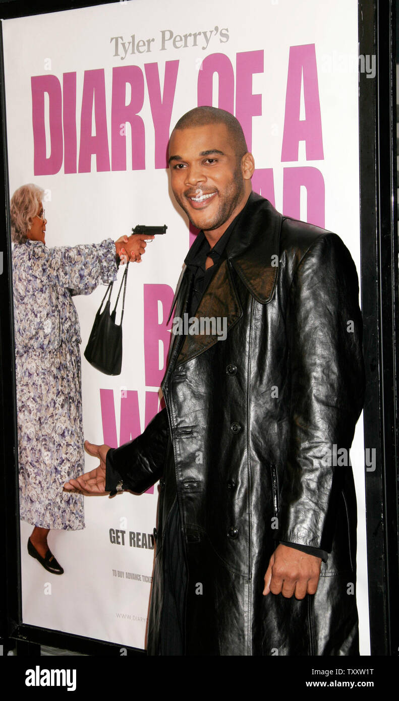 Actor Tyler Perry arrives at the February 21, 2005 Los Angeles premiere ...