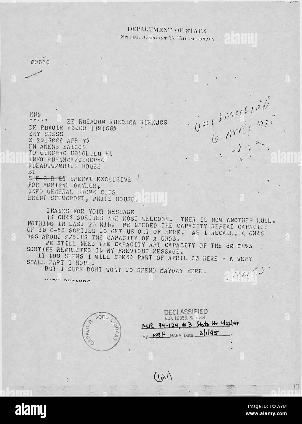 Cable from Graham Martin, Ambassador to South Vietnam, to Admiral ...
