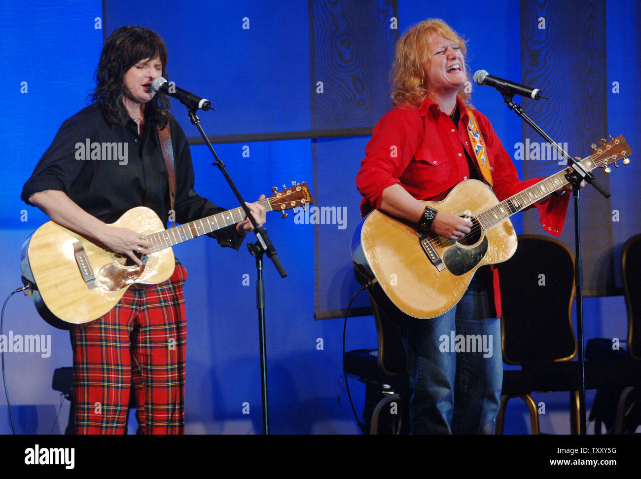 Amy Ray (L) and Emily Saliers perform a Neil Young song in a tribute to ...