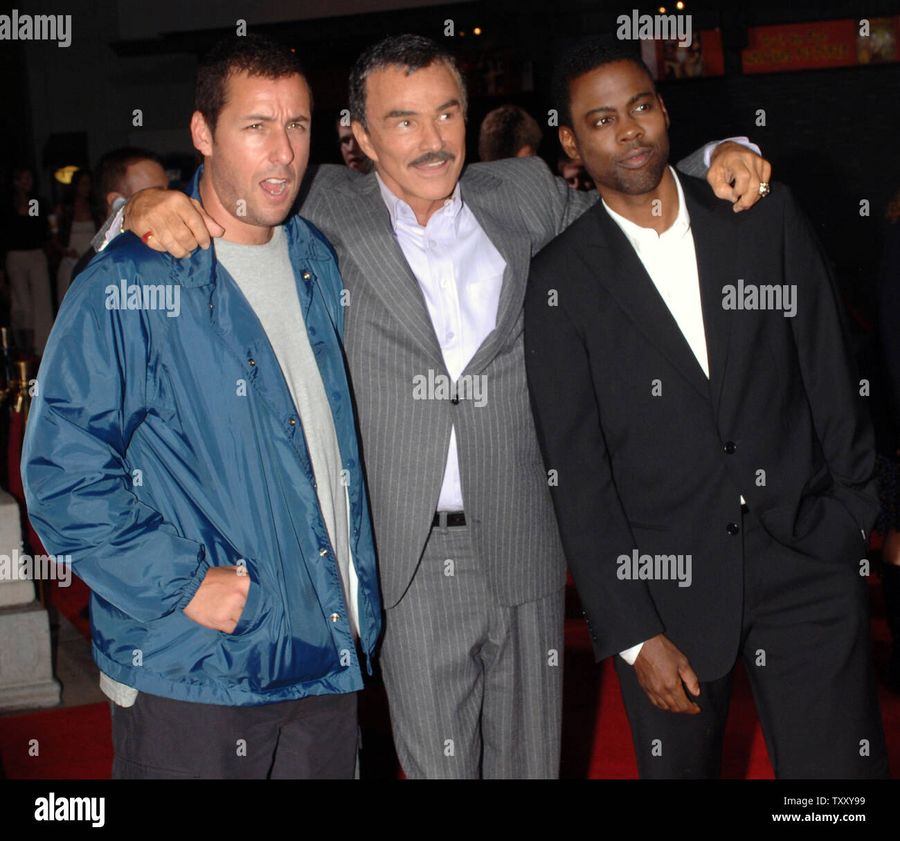 Actors Adam Sandler, Burt Reynolds and Chris Rock (L-R), cast members ...