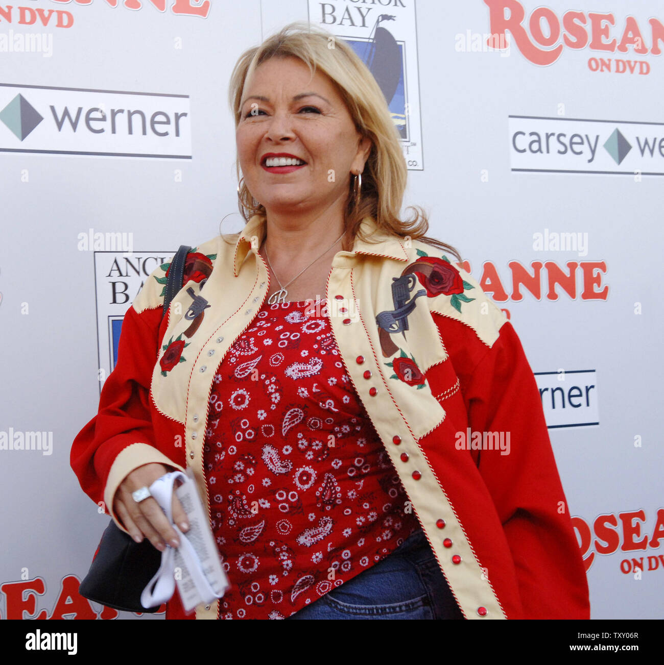 Roseanne, who stars in the television comedy series "Roseanne," arrives ...