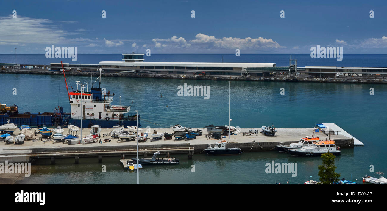 Funchal marina view under bright Madeira sunshine and blue skies ...