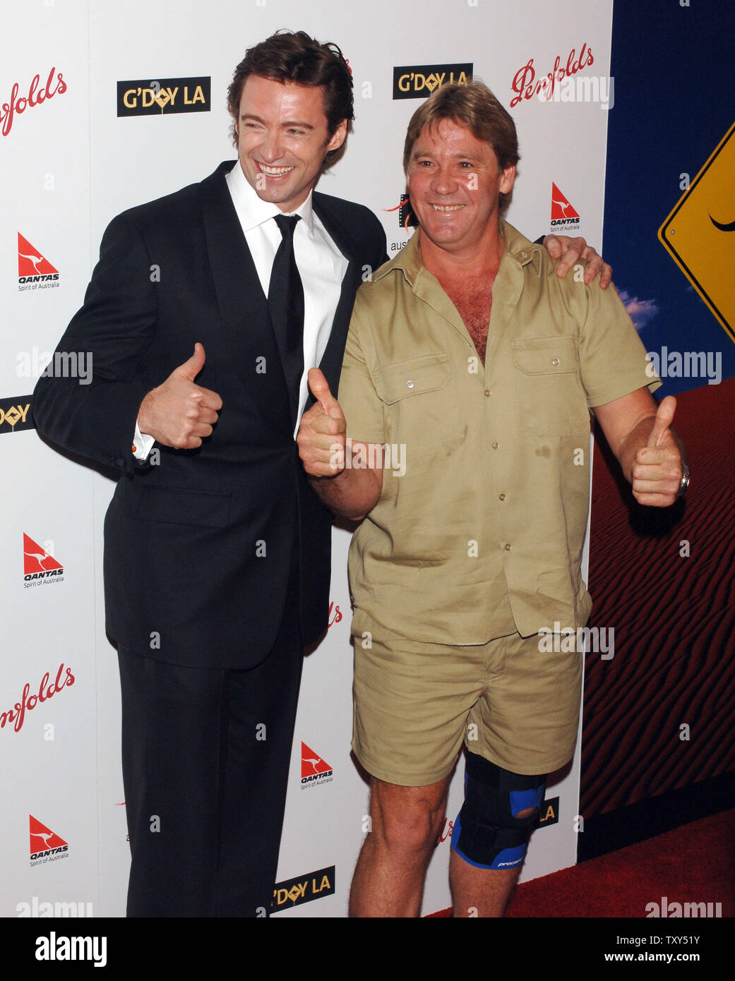 Australian actor Hugh Jackman (L) and Steve Irwin, the crocodile hunter ...