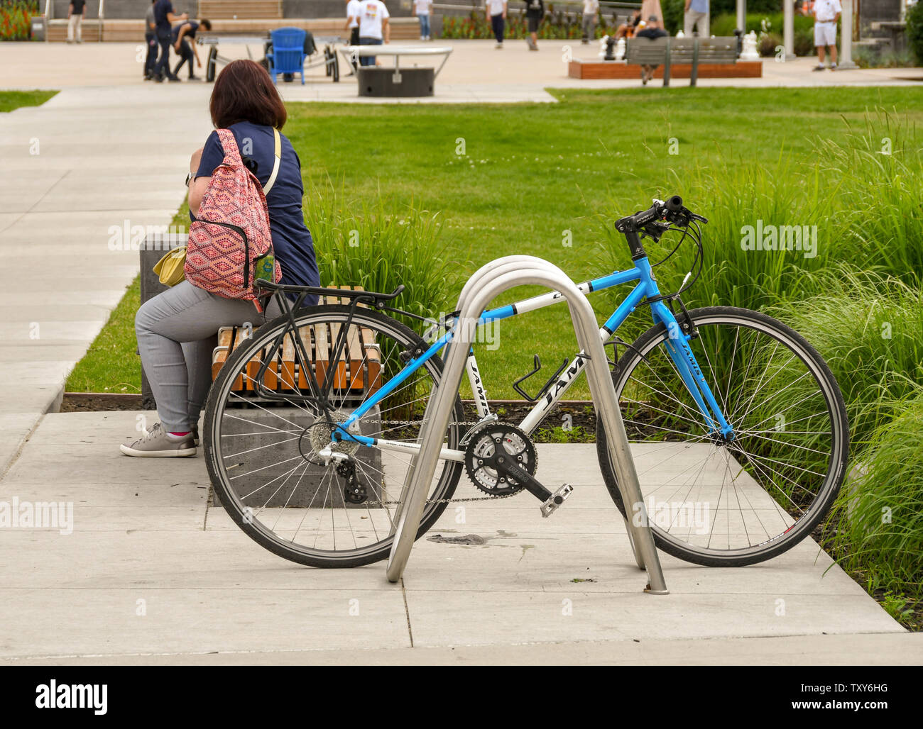 KELOWNA, BRITISH COLUMBIA, CANADA - JUNE 2018: Bicycle left in a ...