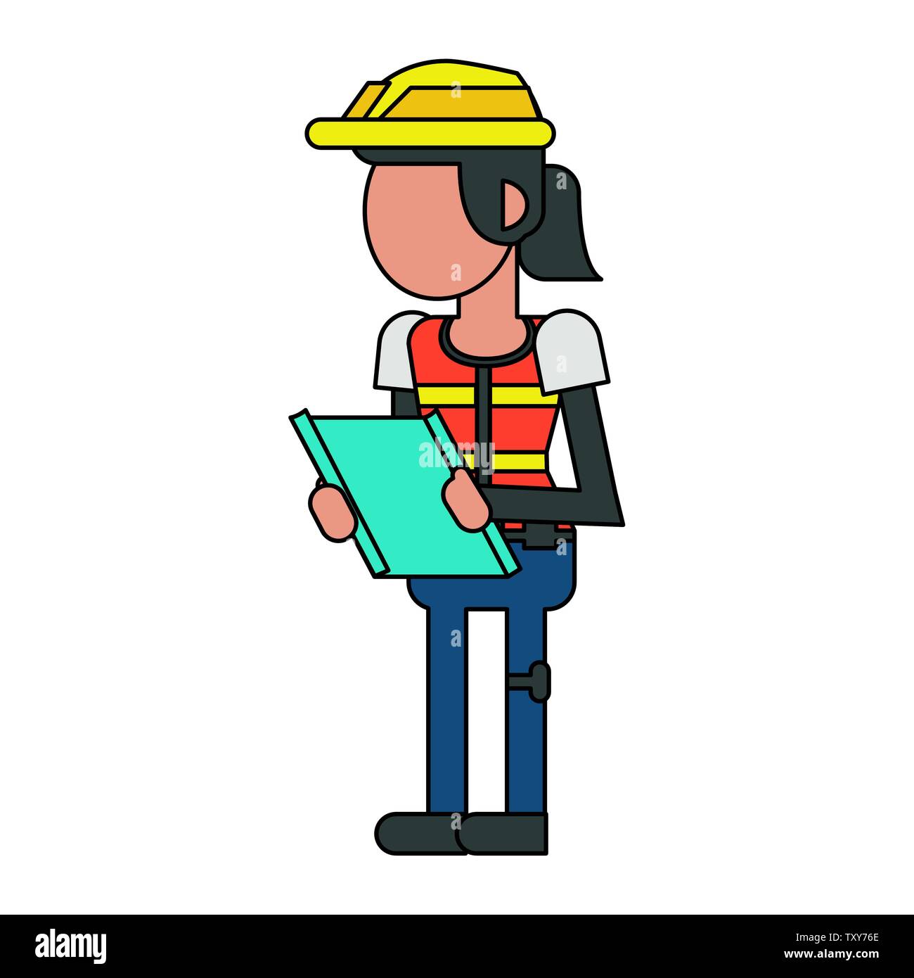 Construction worker smiling cartoon isolated faceless Stock Vector ...