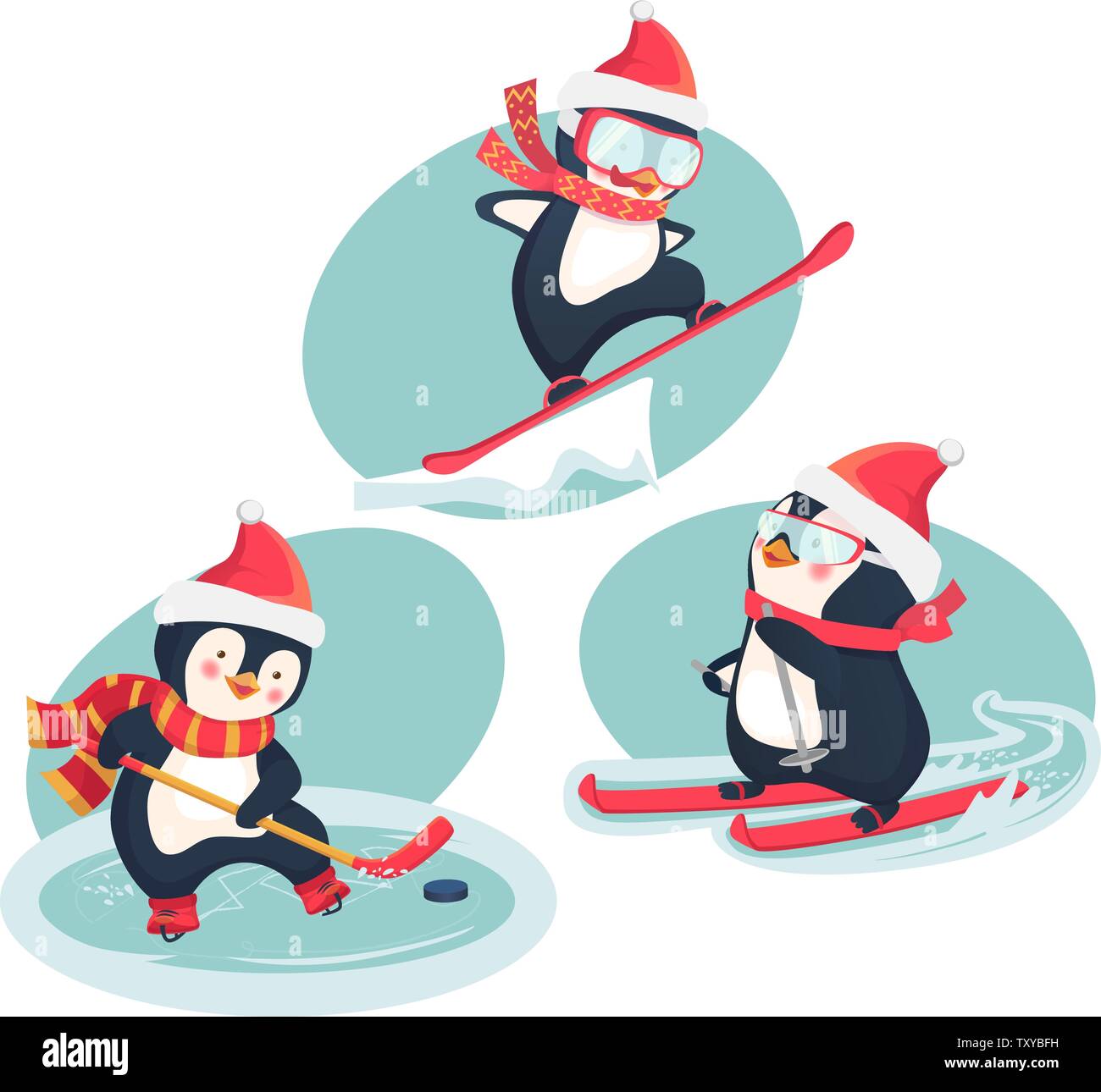 Christmas penguins in winter. Winter sports. Childrens sports concept ...