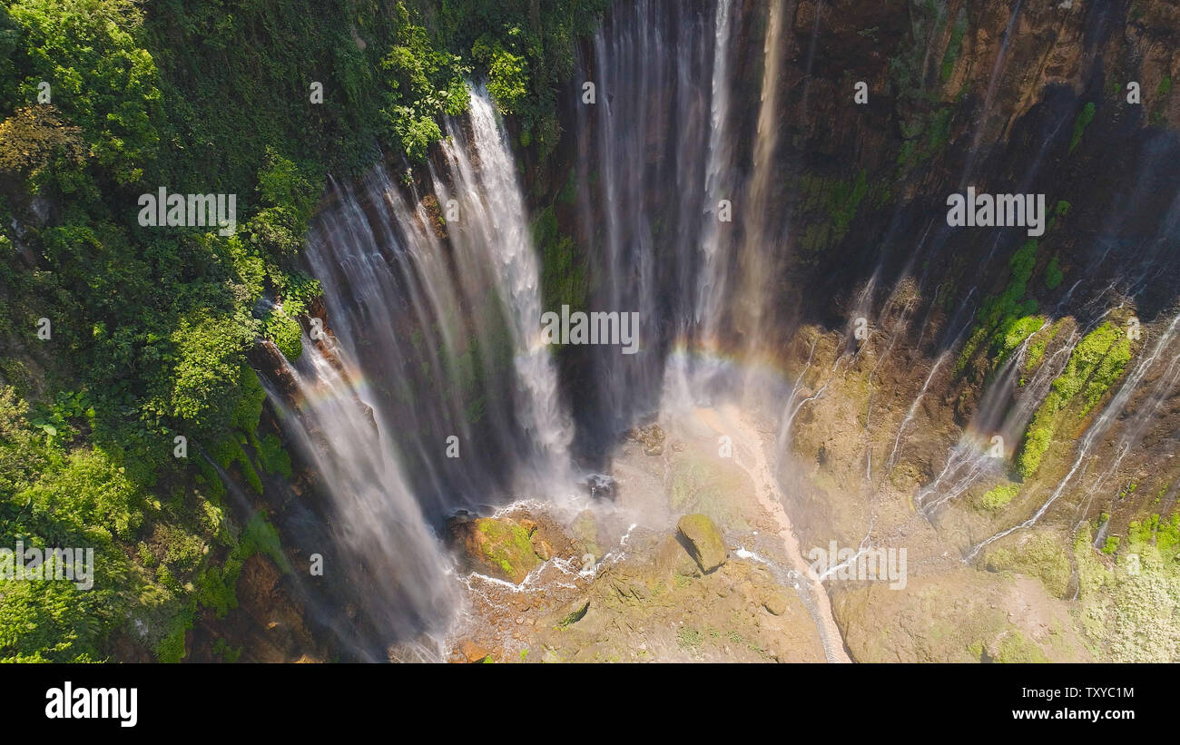 aerial view waterfall coban sewu in Java, indonesia. waterfall in ...