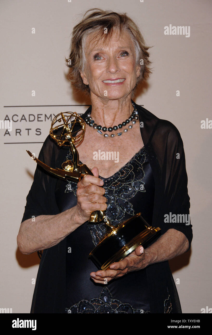 Actress Cloris Leachman appears backstage with the Emmy award she won ...
