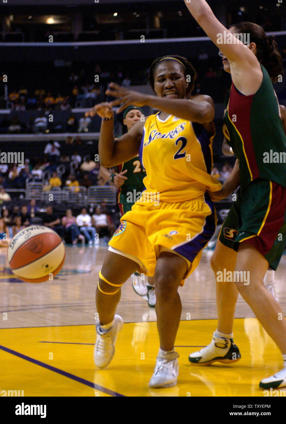 Los Angeles Sparks' Temeka Johnson loses control of the ball as Seattle ...