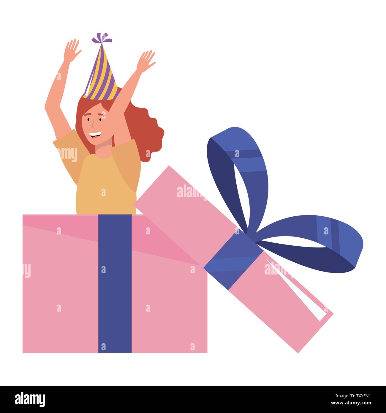 Woman inside gift design, happy birthday celebration decoration party ...
