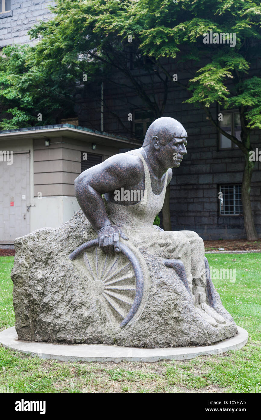 Sculpture of Rick Hansen installed at the front of the Heather ...