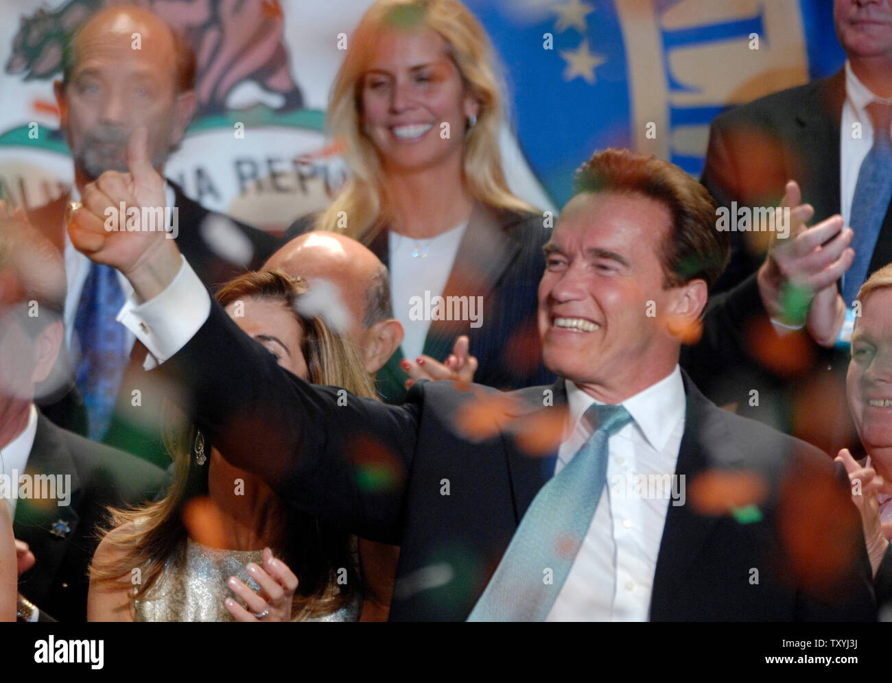 California State Governor Arnold Schwarzenegger celebrates his ...