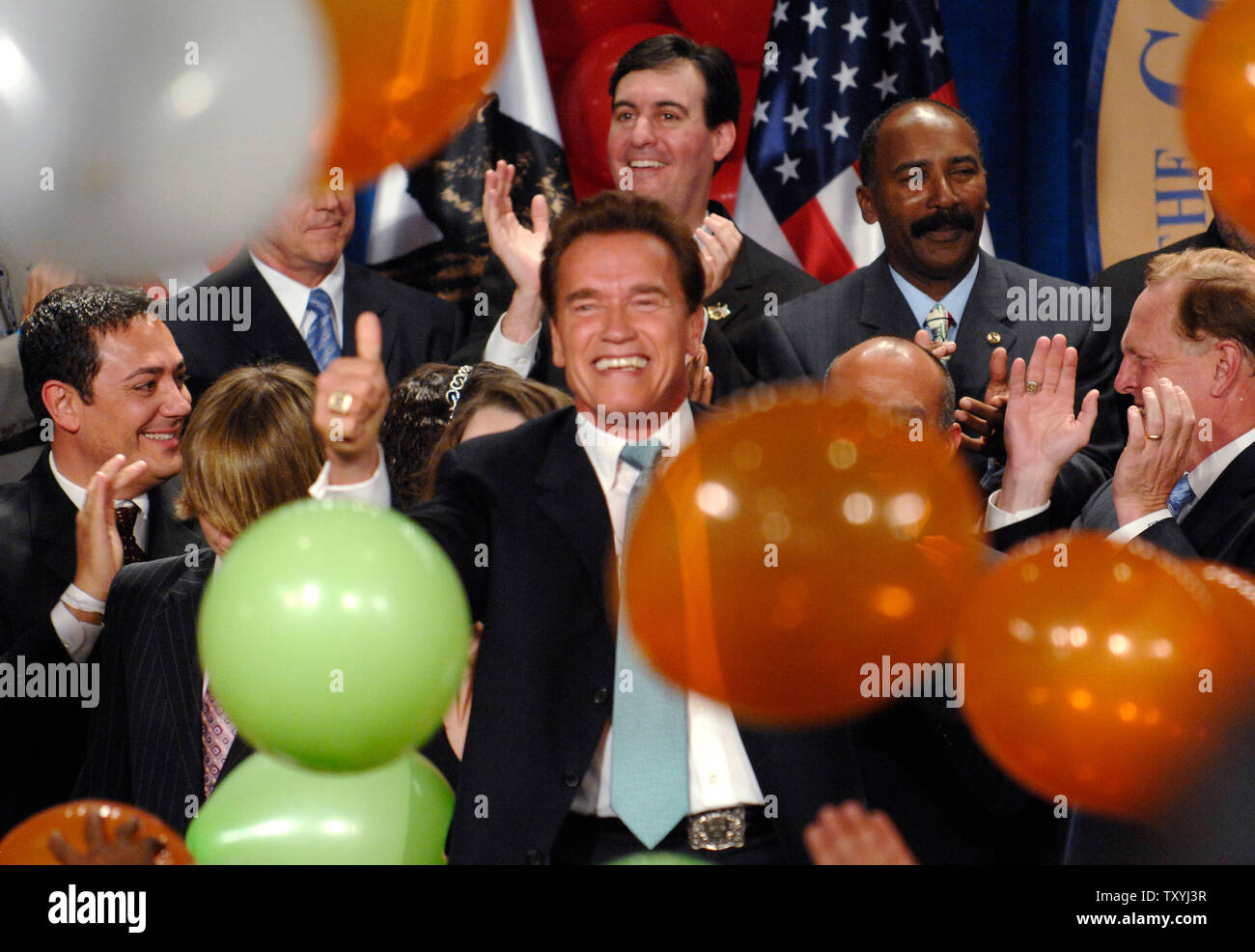 California State Governor Arnold Schwarzenegger celebrates his ...