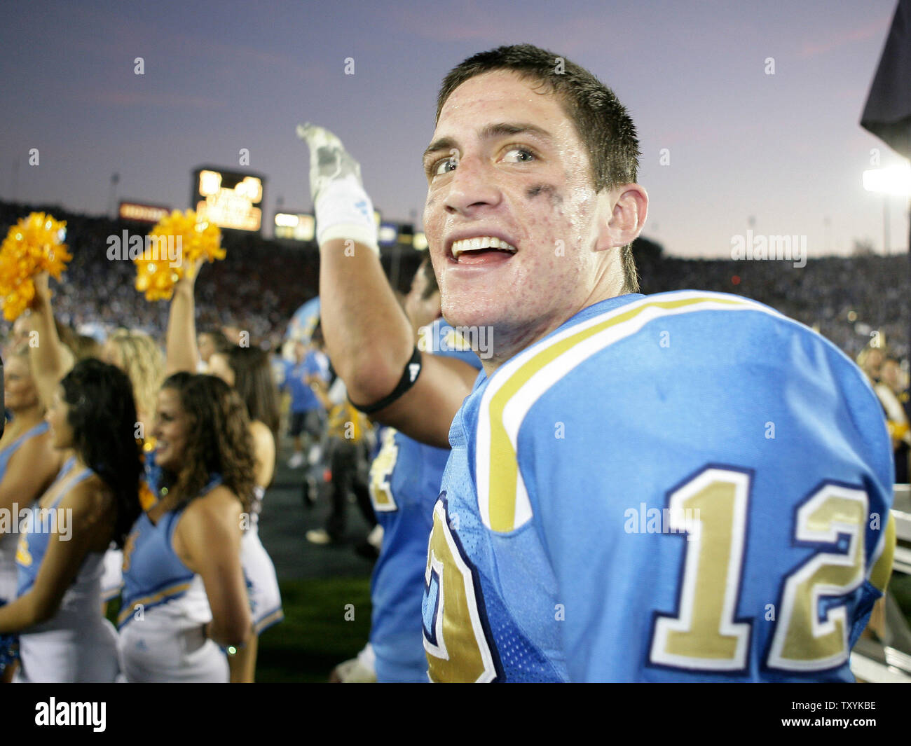 UCLA quarterback Patrick Cowan celebrates after beating USC 13-9 at the ...