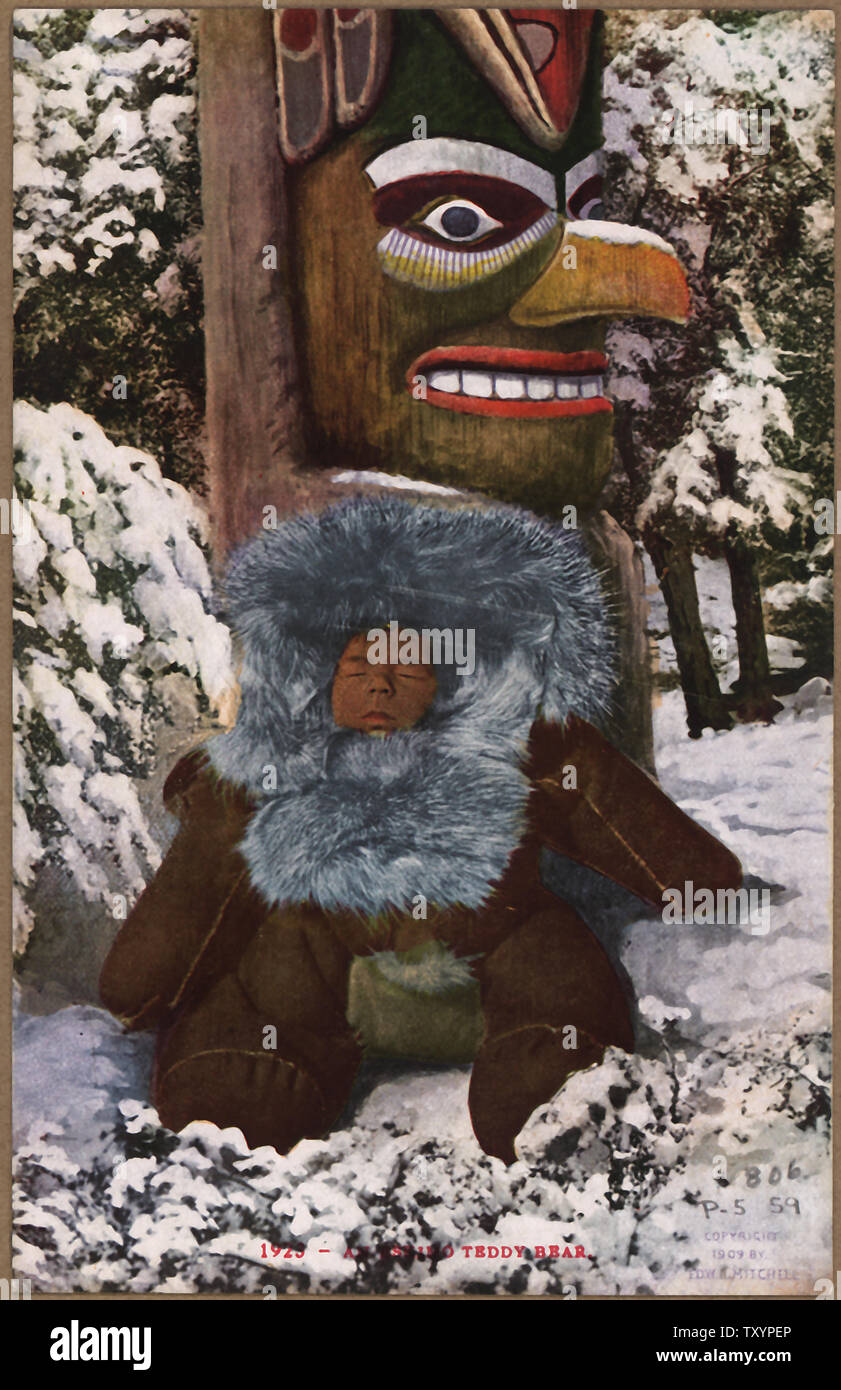 Color post card. 1923--An Eskimo Teddy Bear. (Eskimo baby sleeping at ...