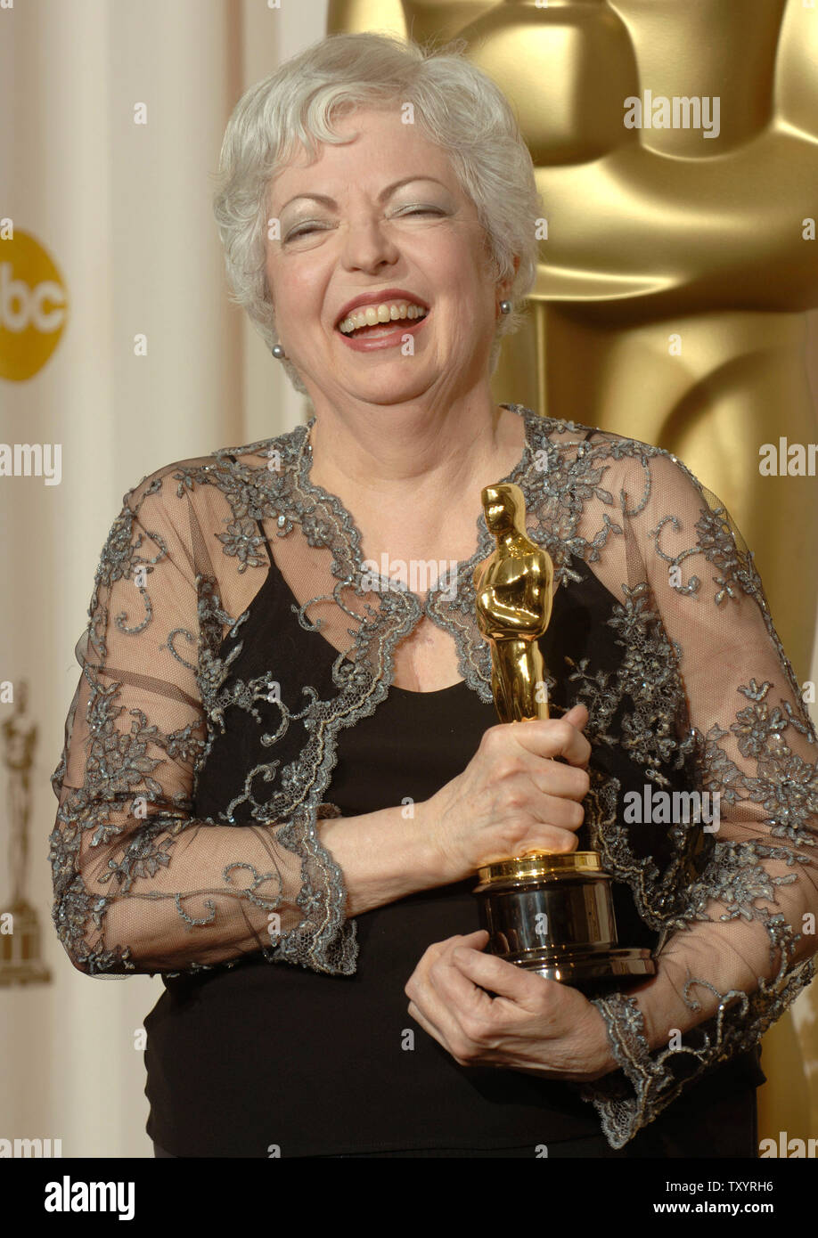 Thelma Schoonmaker poses for photos after winning an Oscar for Achievement in Film Editing for ...