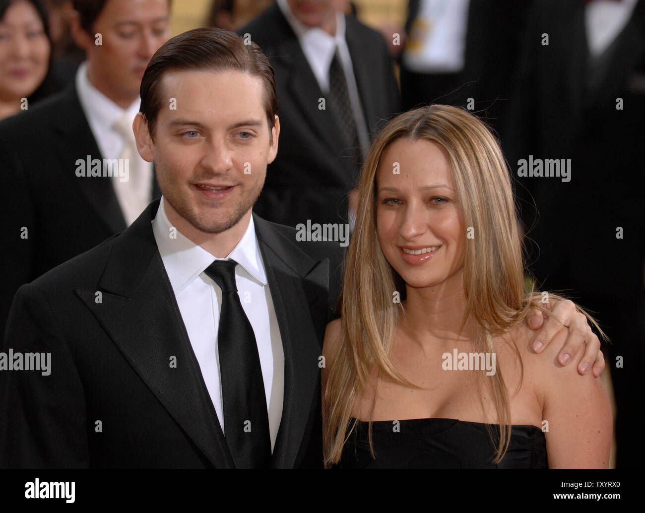 Actor Toby Maguire and his girlfriend Jennifer Meyer arrive for the ...