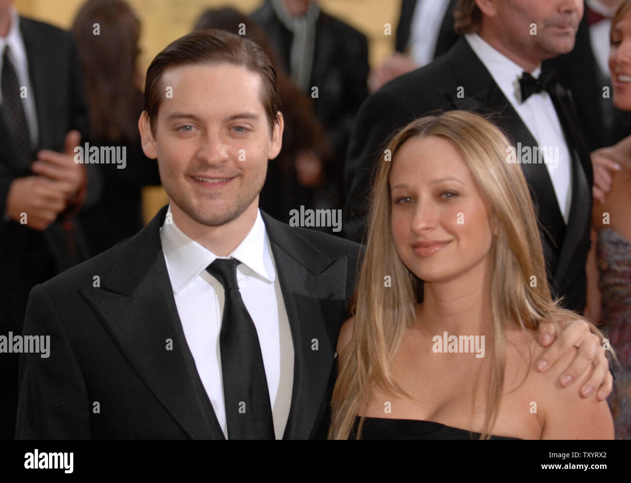 Actor Toby Maguire and his girlfriend Jennifer Meyer arrive for the ...