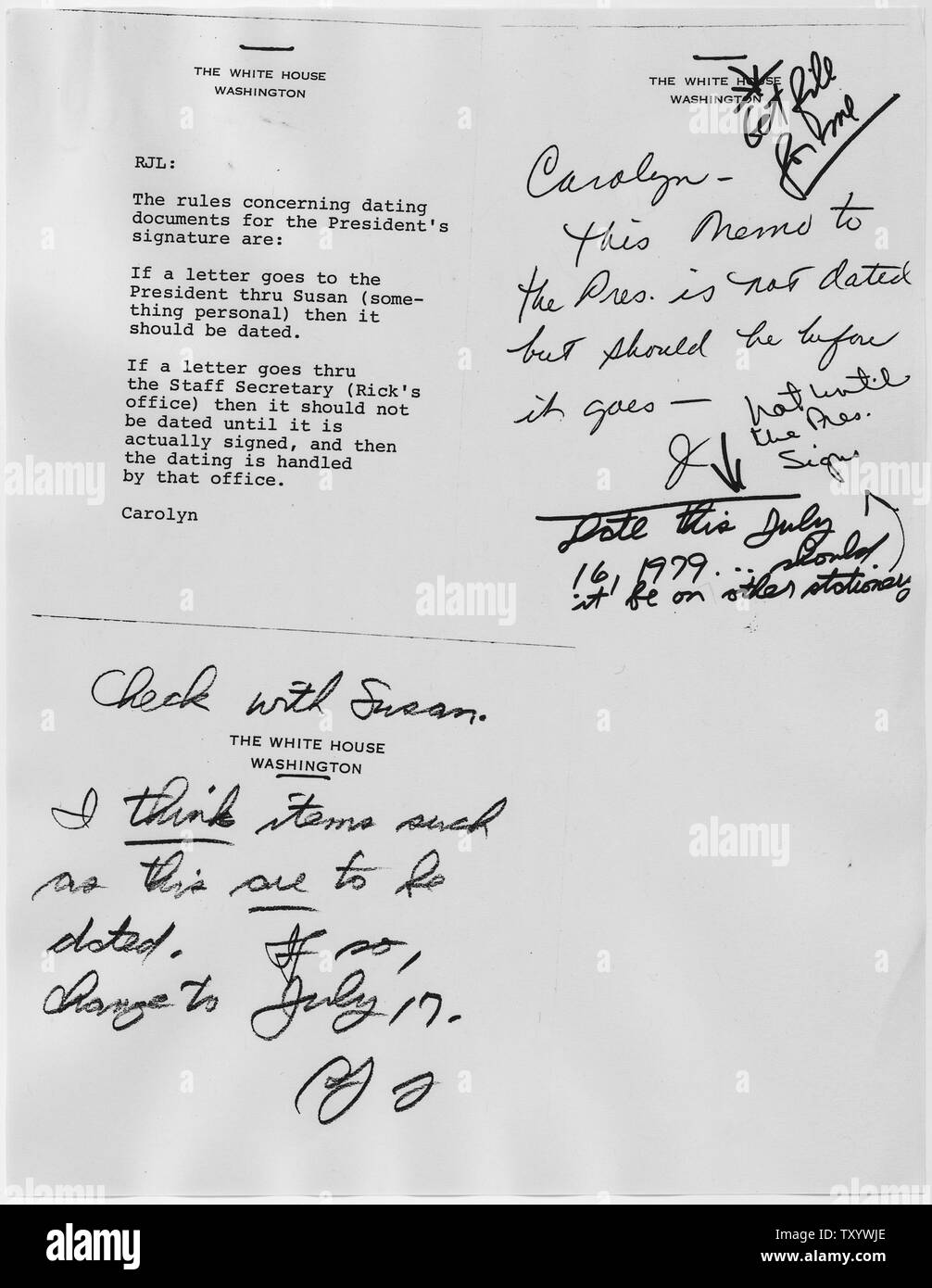 Compound document, three memos on one sheet Stock Photo - Alamy