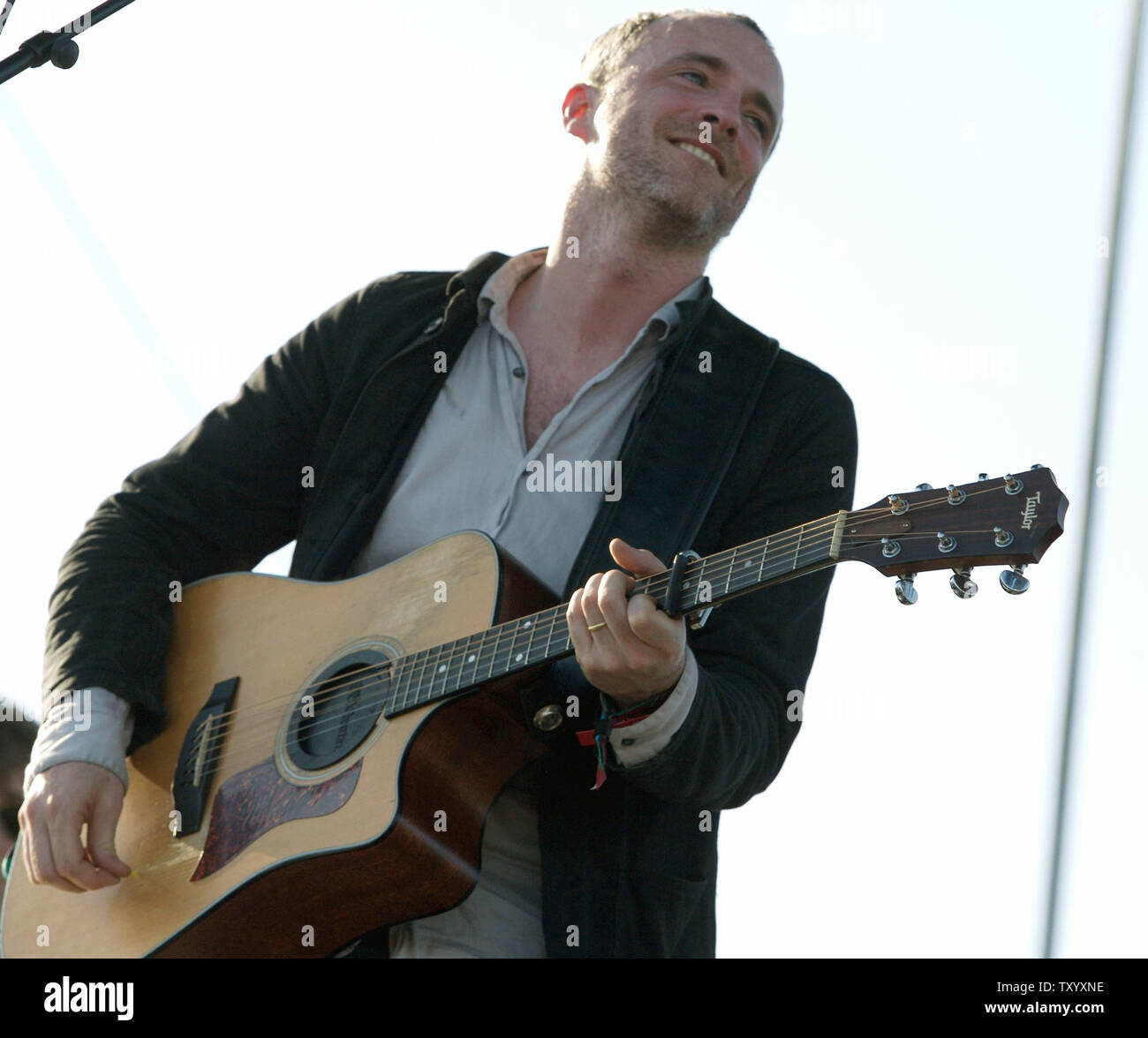 Fran Healy lead singer of Travis plays the guitar during the second day ...
