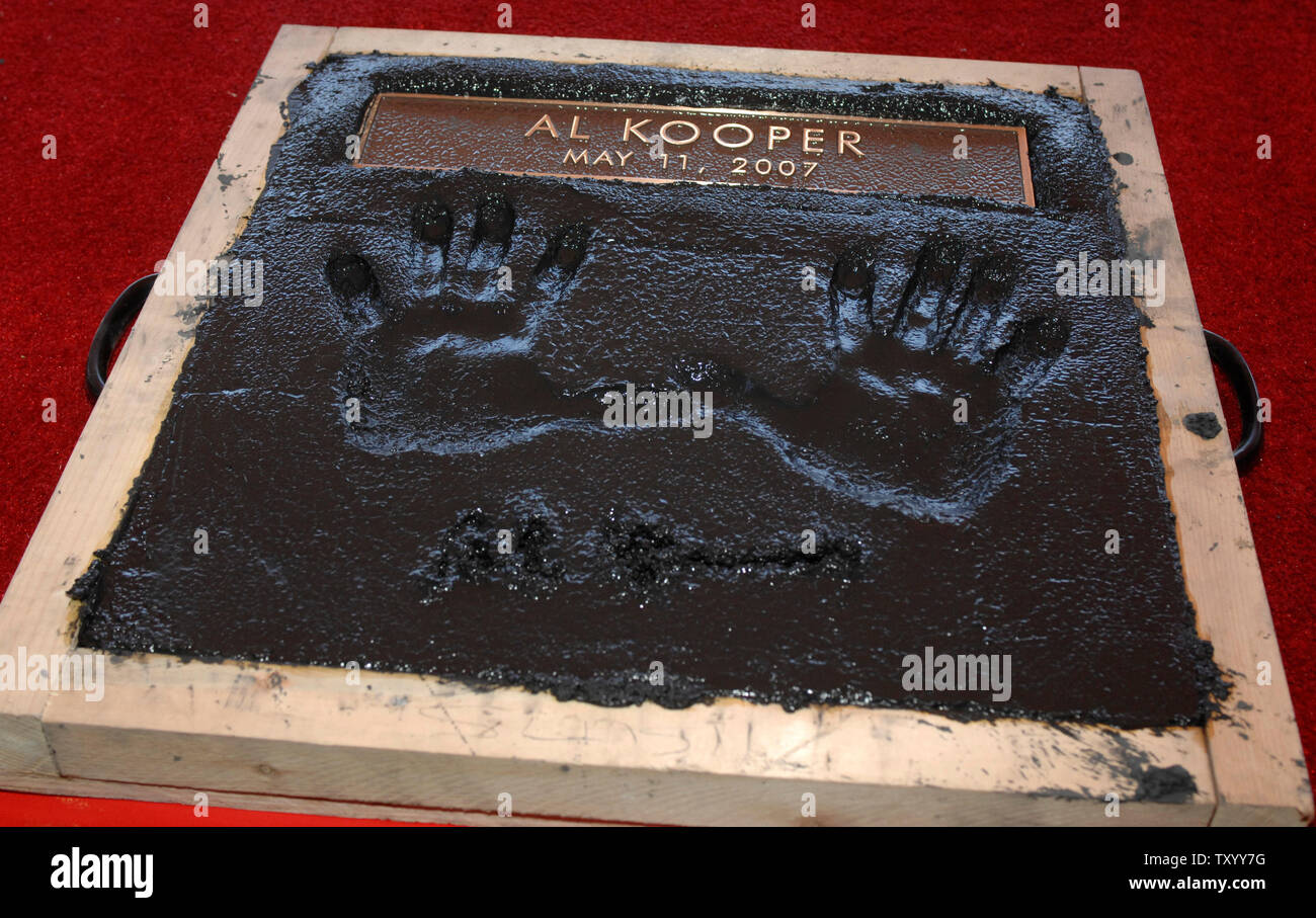 A cement hand print of Al Kooper remains at a ceremony where Otis ...