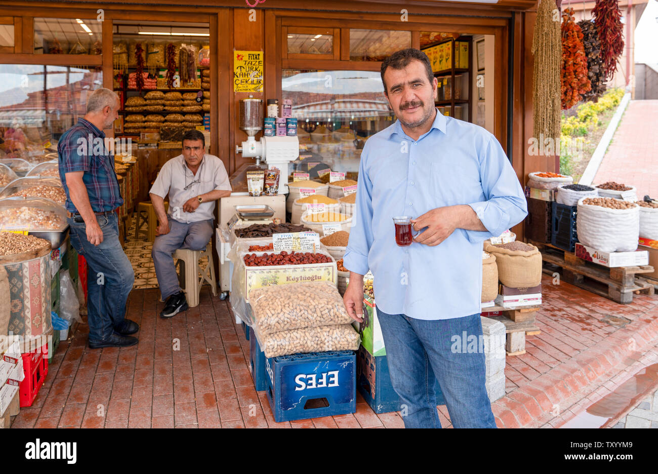Ankara/Turkey-June 16 2019: Storefront with piles of dry grains and ...