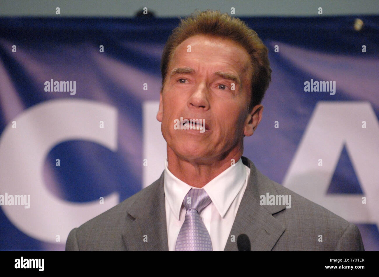 California Governor Arnold Schwarzenegger Speaks During Ceasefire