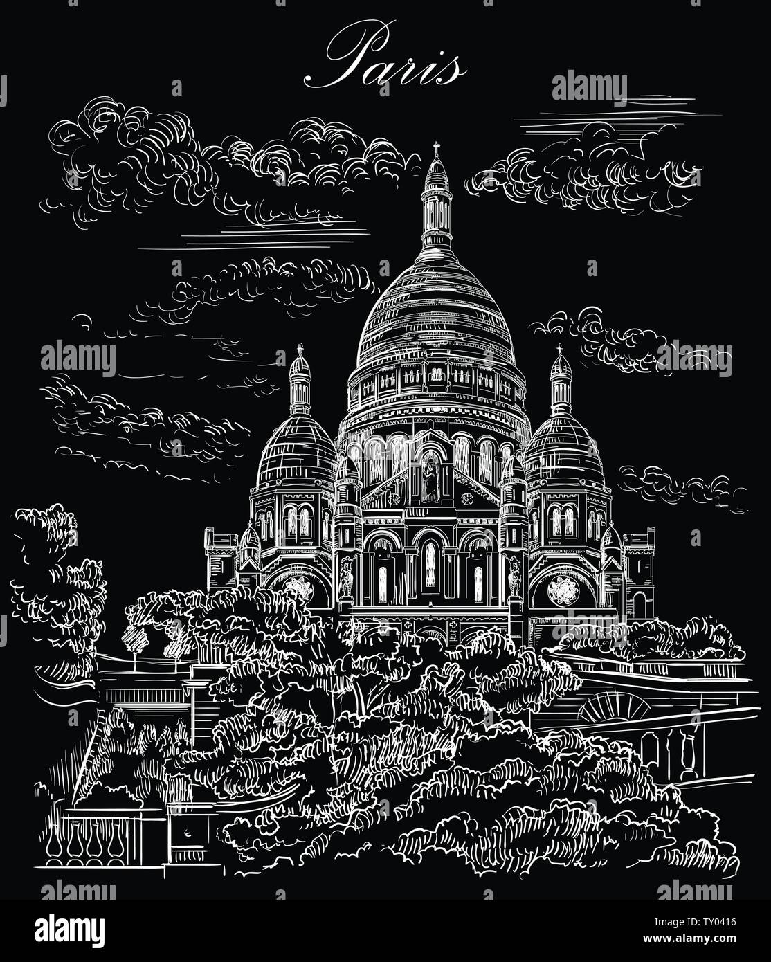 Vector hand drawing Illustration of Montmartre (Paris, France ...