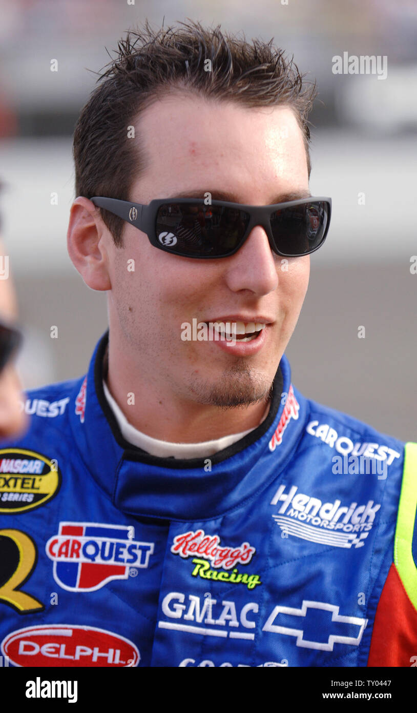 Driver Kyle Busch gets ready for the start of the NASCAR Sharp AQUOS ...