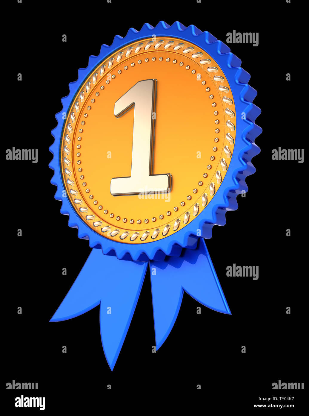 number one 1 1st first place award ribbon, medal golden blue ...