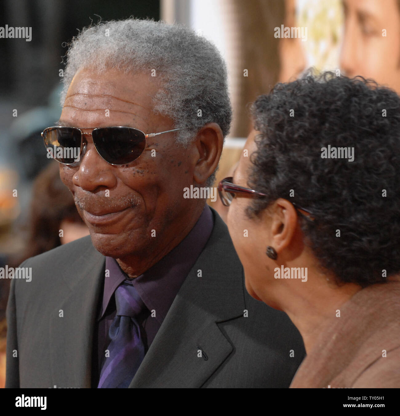 Cast member Morgan Freeman arrives with his wife Myrna for the premiere ...