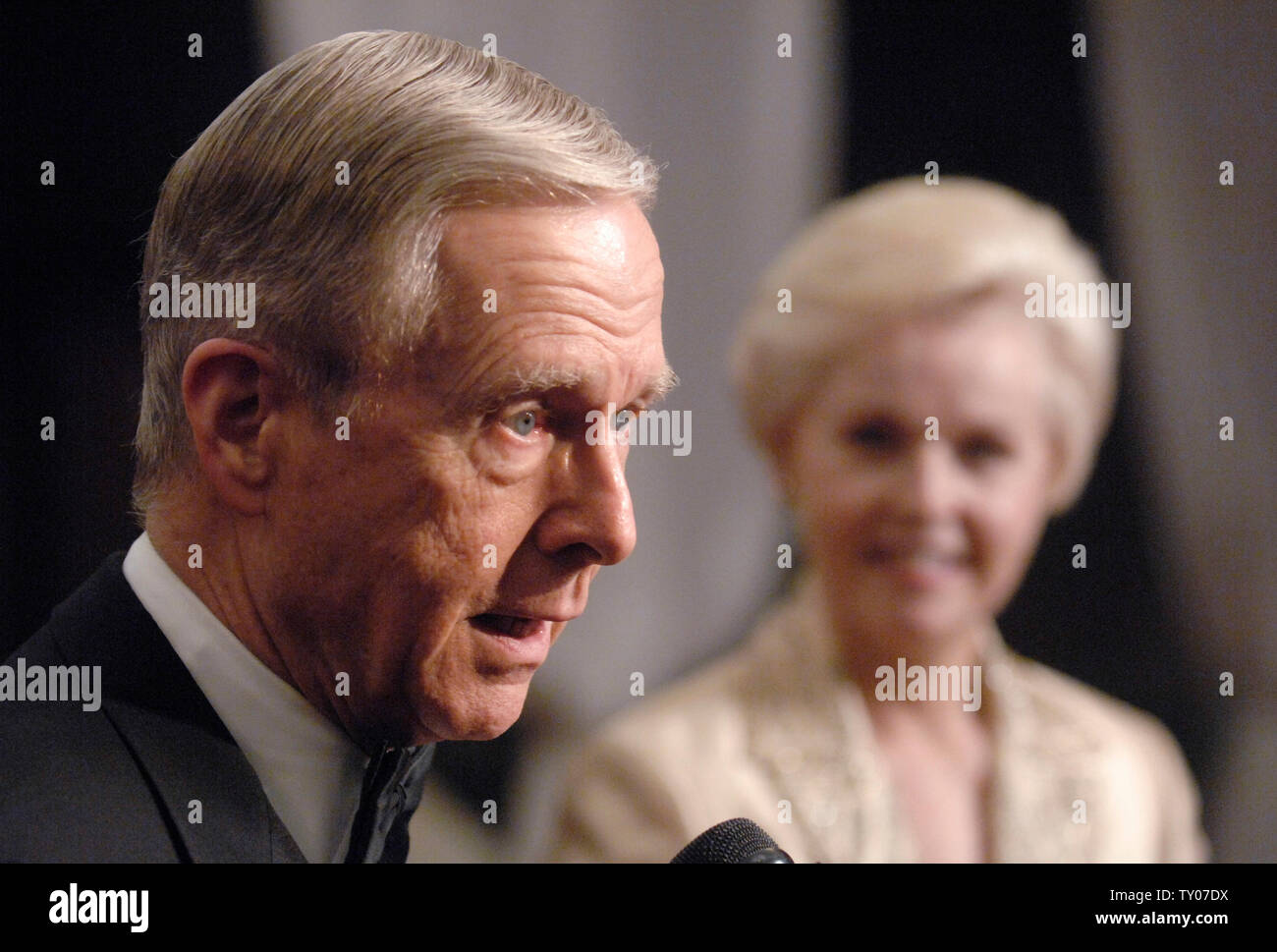 Former California Governor Pete Wilson (L) and wife Gayle Edlund attend ...