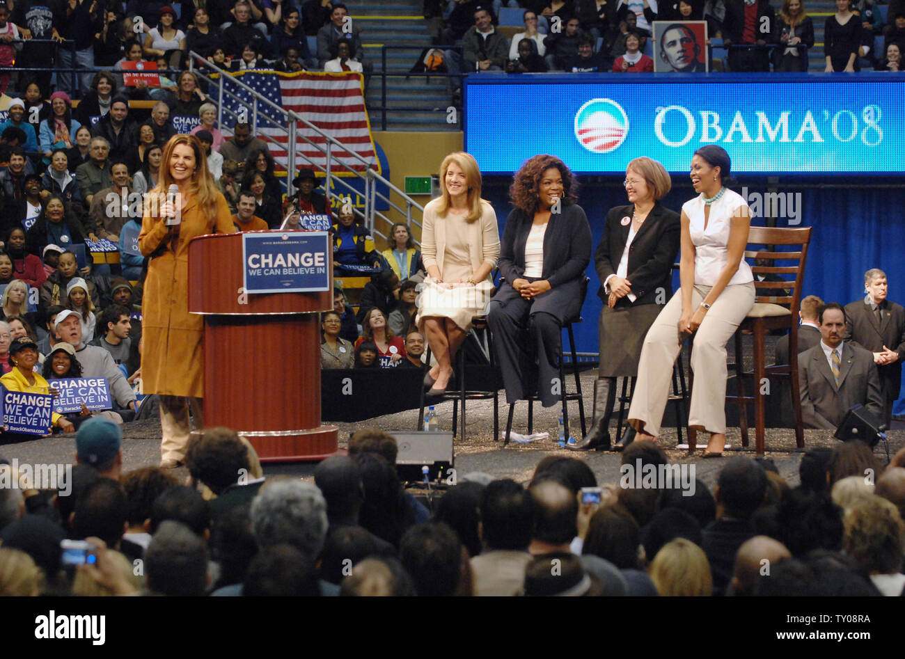 Maria Shriver speaks as Caroline Kennedy, Oprah Winfrey, Maria Elena ...