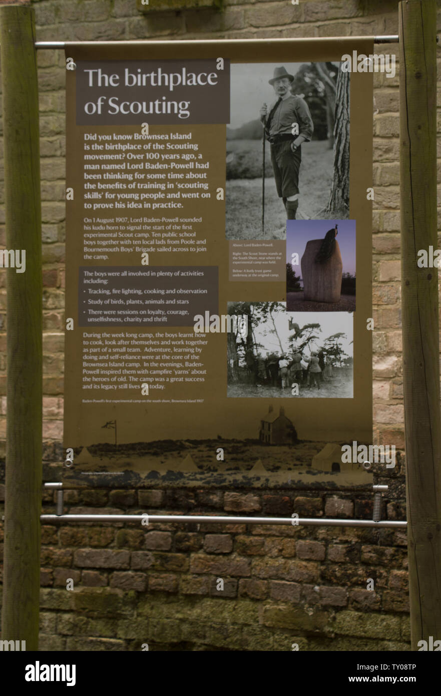 The birthplace of Scouting board in Brownsea Island, England, UK Stock ...