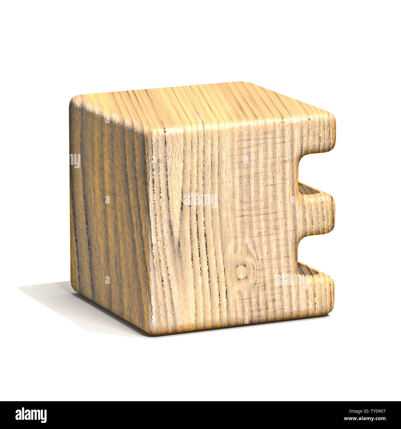Solid wooden cube font Letter E 3D render illustration isolated on ...
