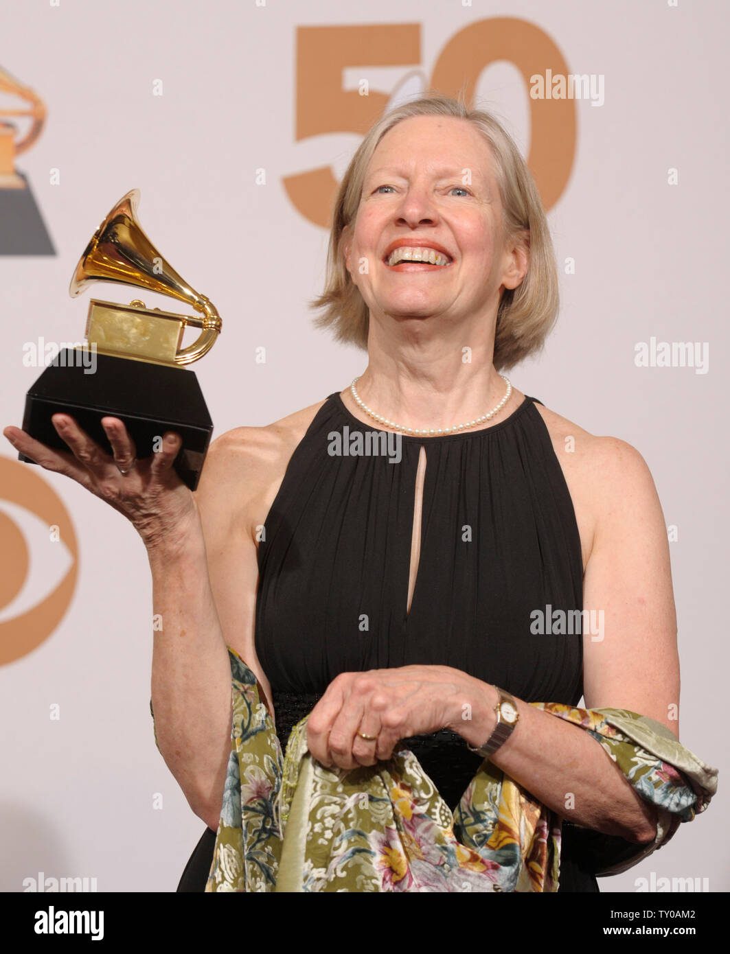 Judith Sherman holds her Grammy for Producer of the Year at the 50th ...