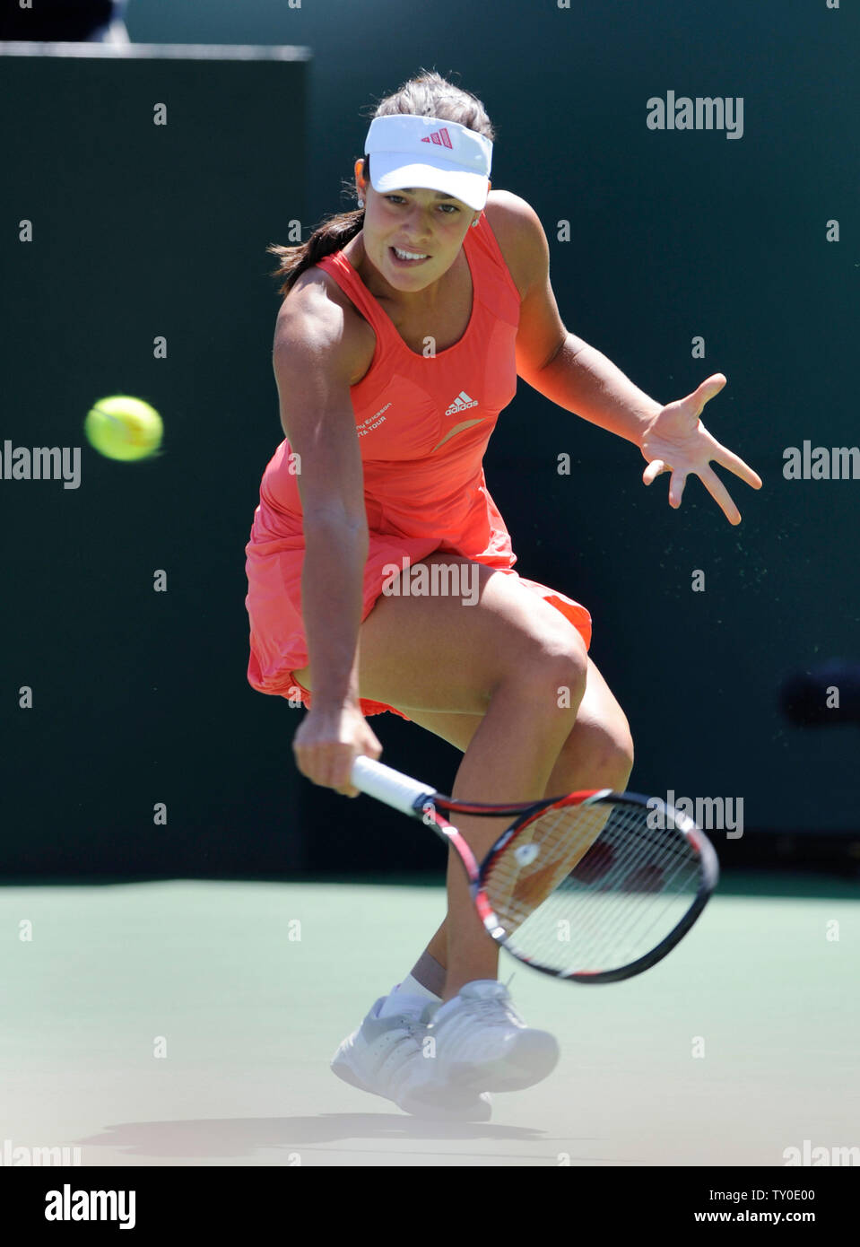 Serbian player Ana Ivanovic returns a backhand shot during her win over ...