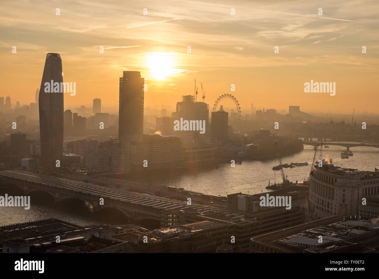 Aerial view of London at the sunset from St.Paul Cathedral, United ...