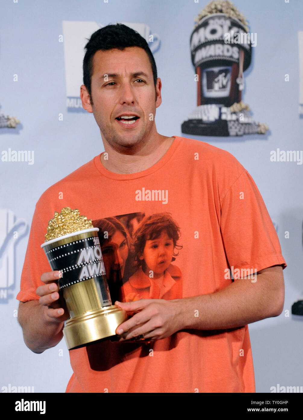 Adam Sandler appears backstage after receiving the MTV Generation award ...