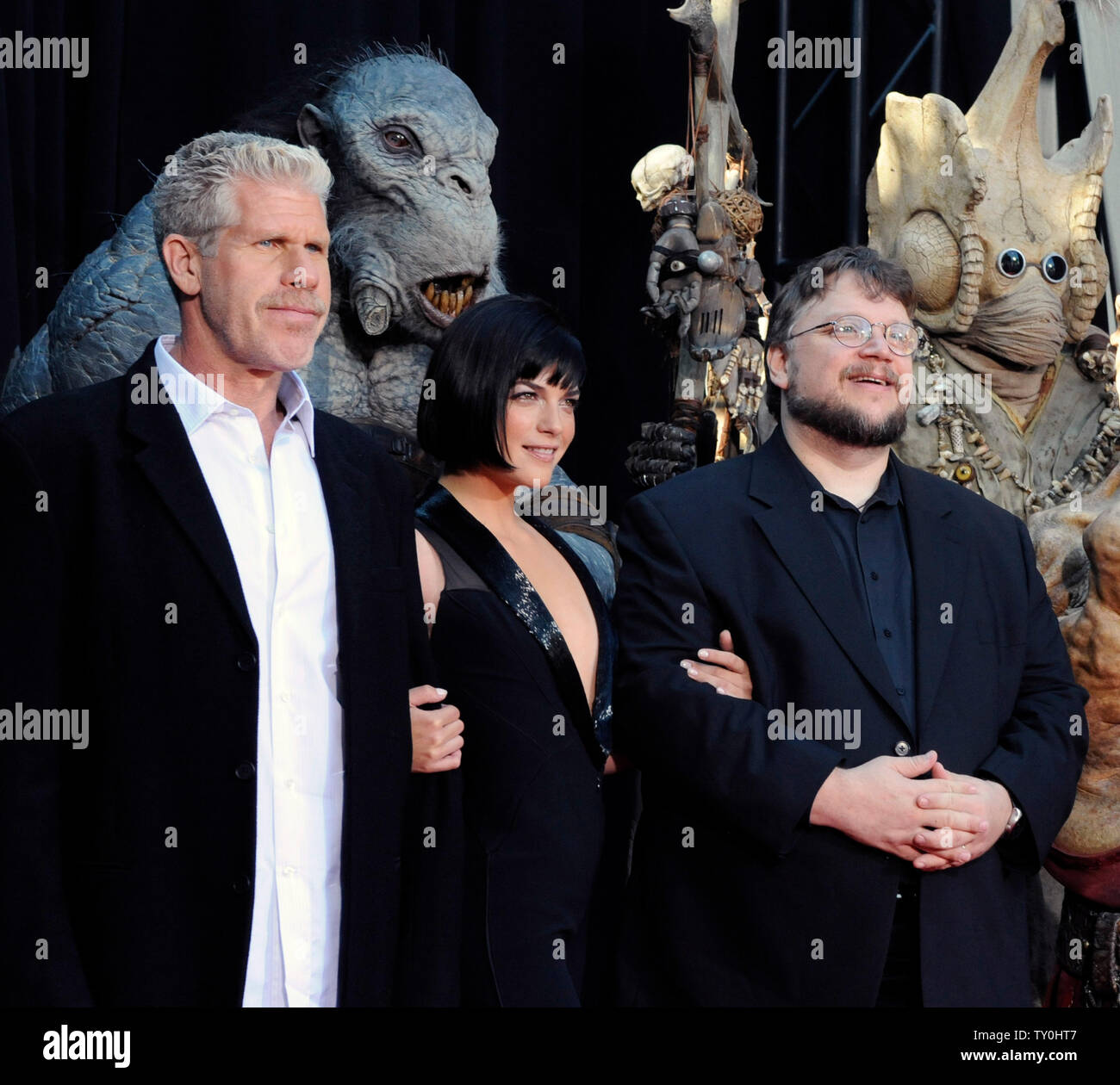 Director Guillermo del Toro (R) and cast members Selma Blair (C) and ...