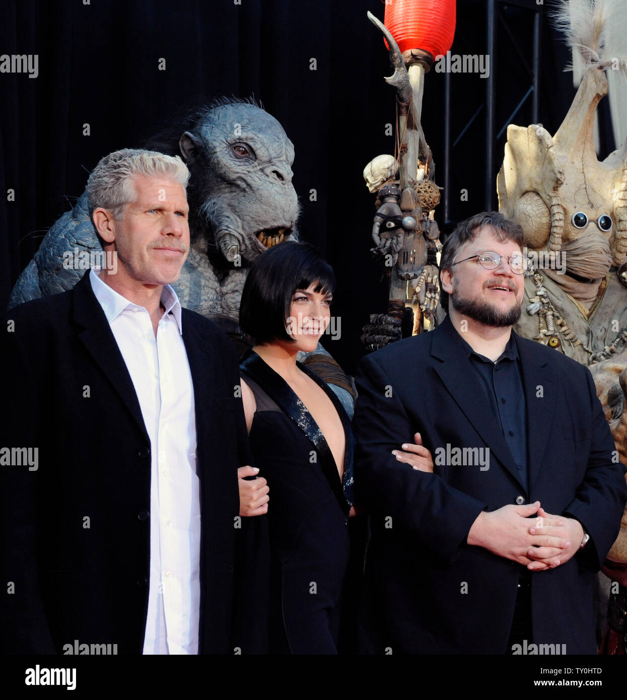 Director Guillermo del Toro (R) and cast members Selma Blair (C) and ...