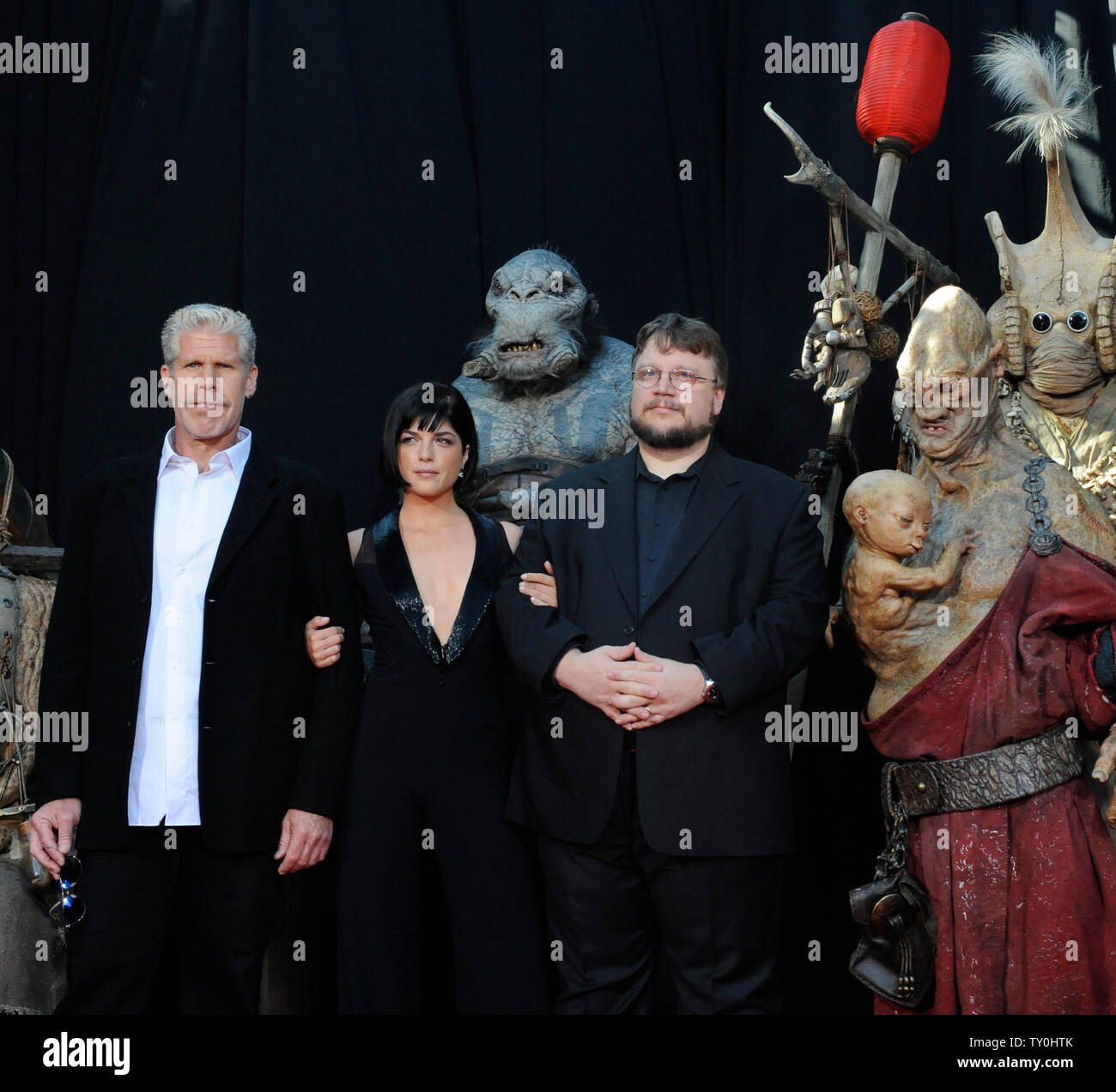 Director Guillermo del Toro (R) and cast members Selma Blair (C) and ...