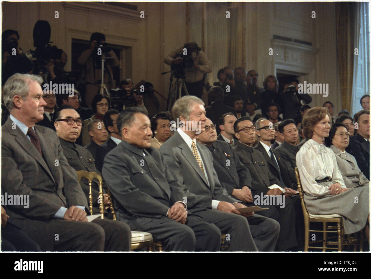 Deng Xiaoping and Jimmy Carter during Sino-American signing ceremony ...