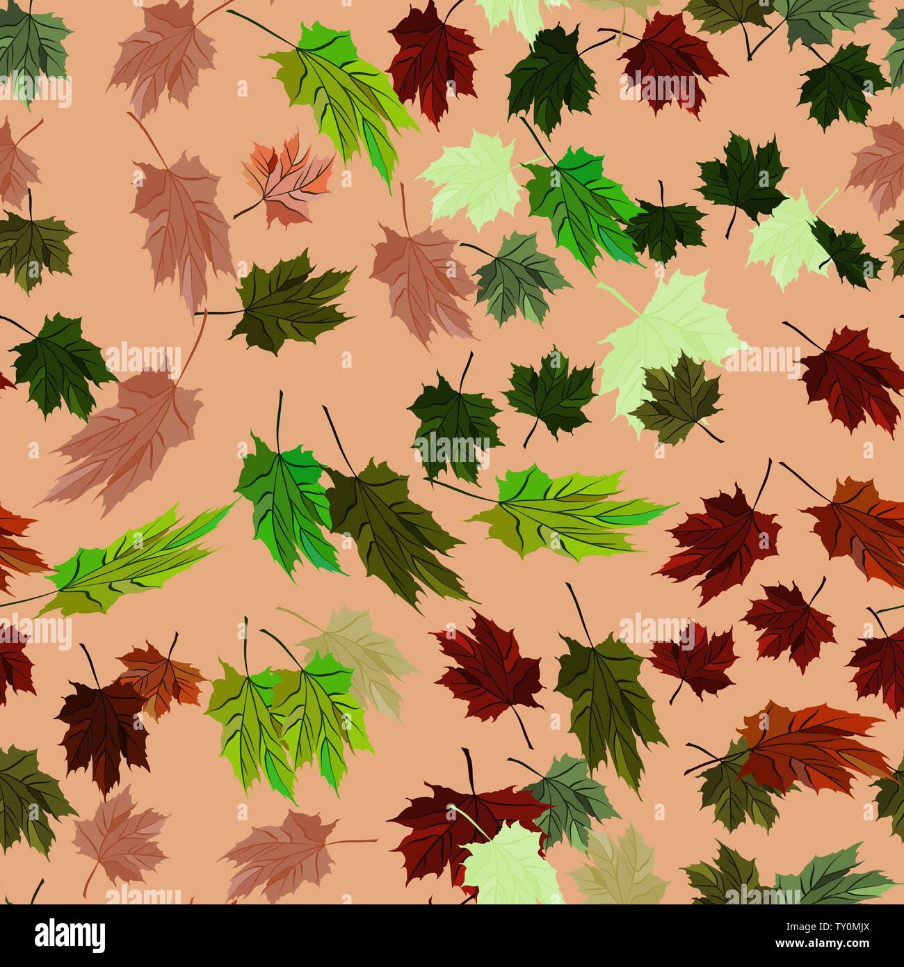 Maple Leaves Vector Seamless Pattern autumn style - red, green and ...