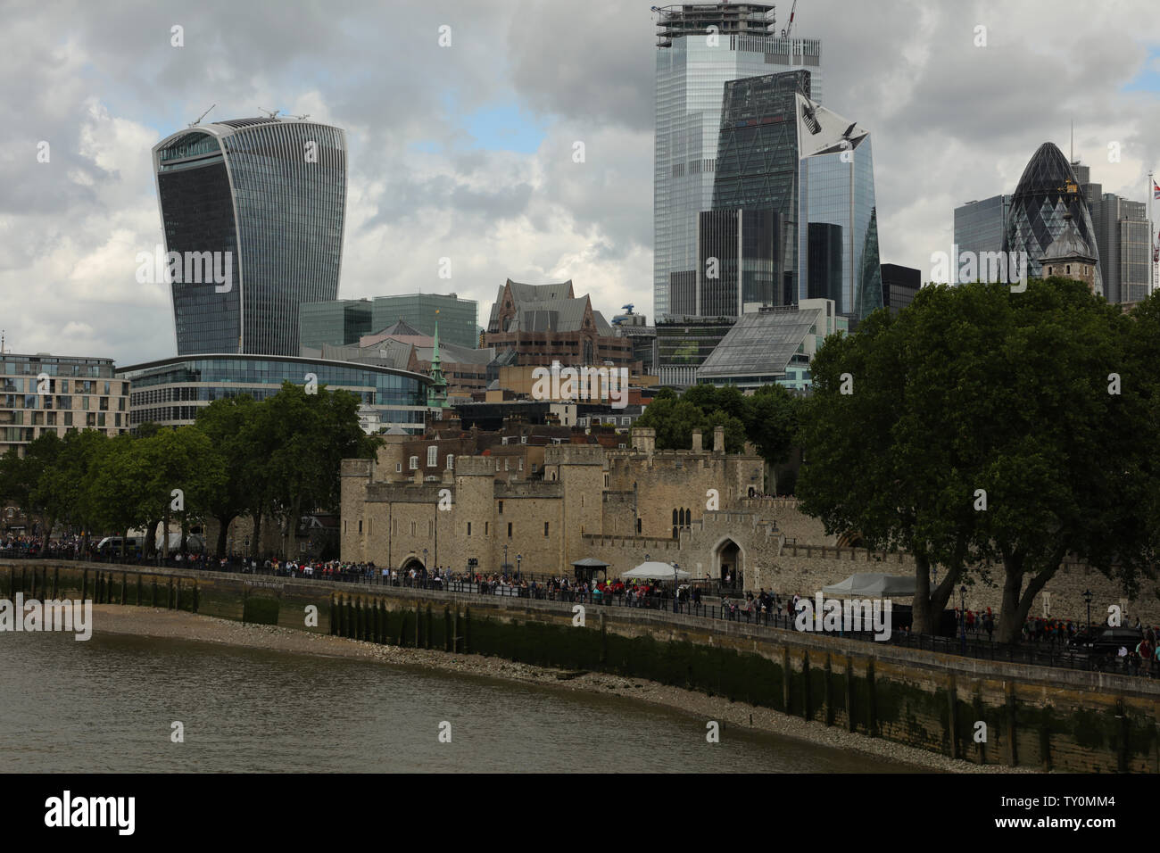 View from Tower Bridge over the river Thames and the old City or Square ...