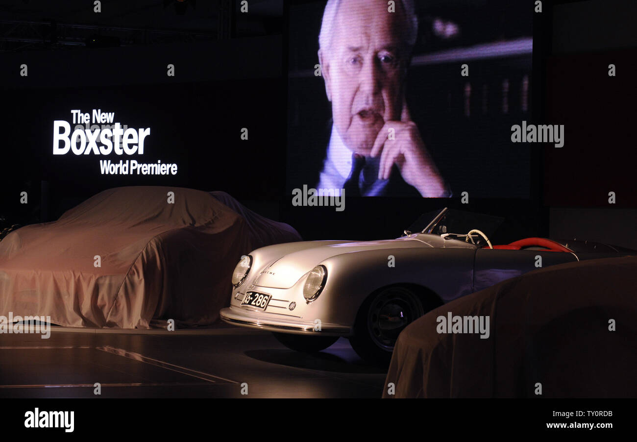 Porsche founder Ferry Porsche gives a video taped presentation at the ...