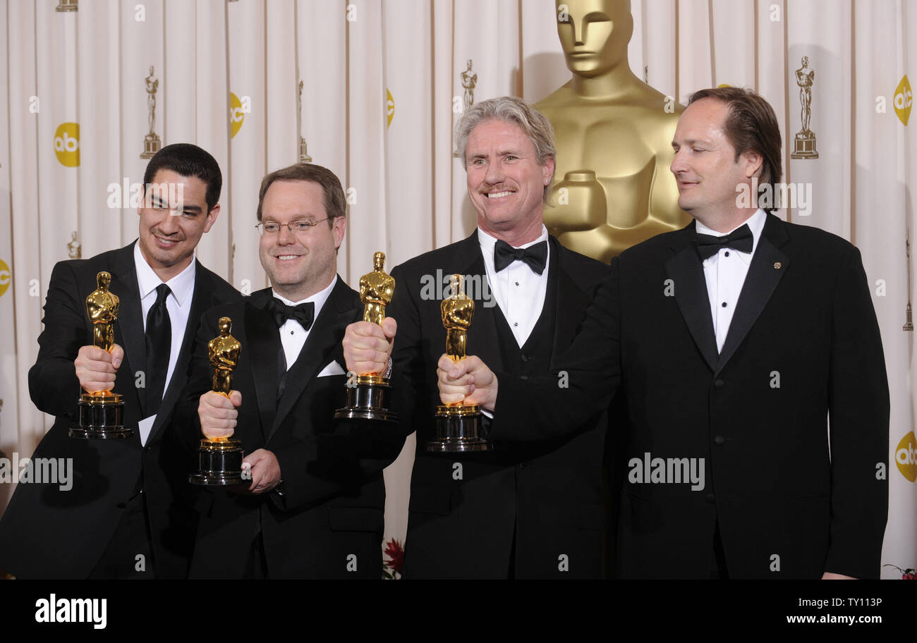 Eric Barba, Steve Preeg, Burt Dalton and Craig Barron hold their Oscars ...