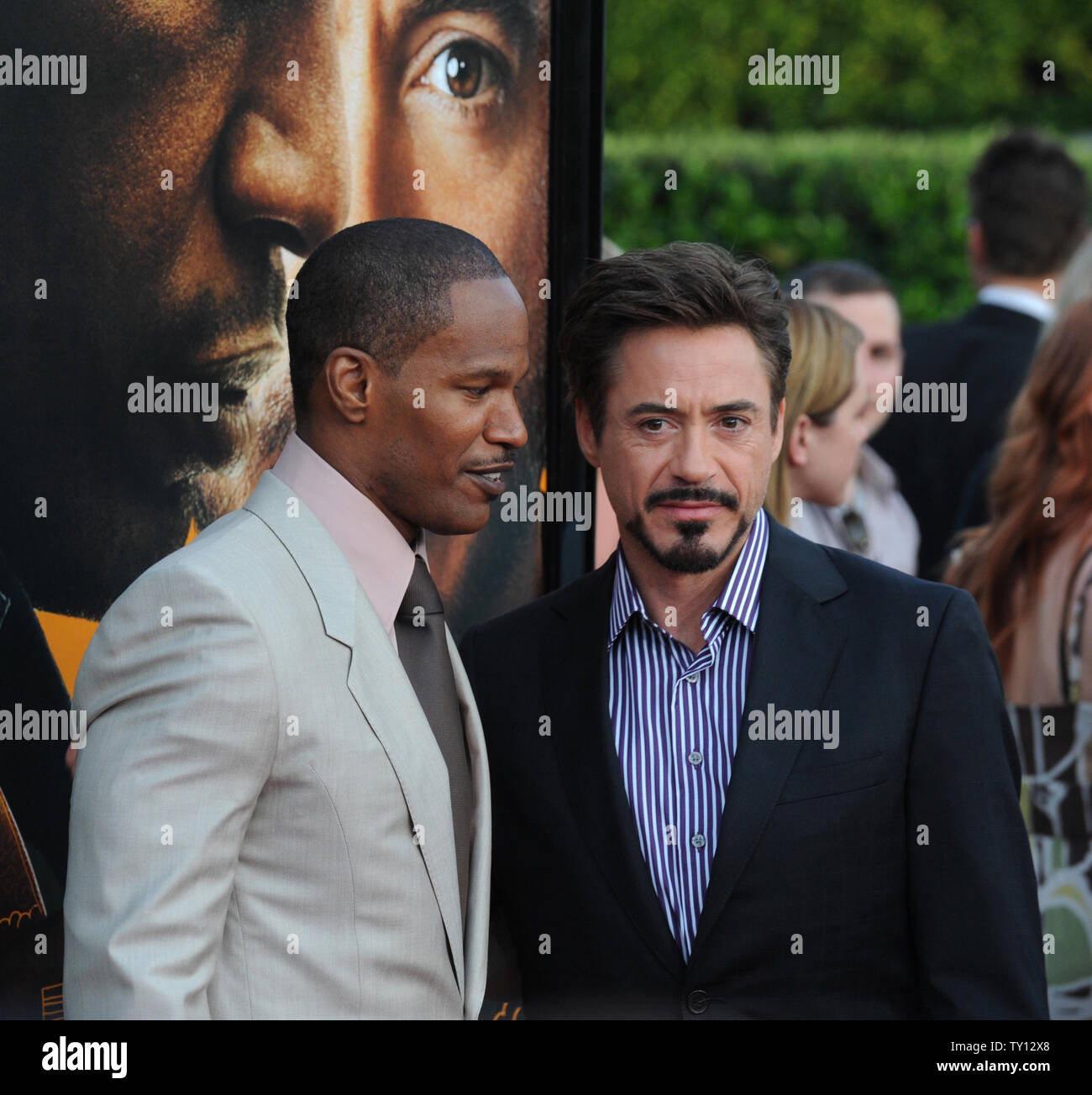 Jamie Foxx (L) and Robert Downey, Jr., co-stars in the biographical ...